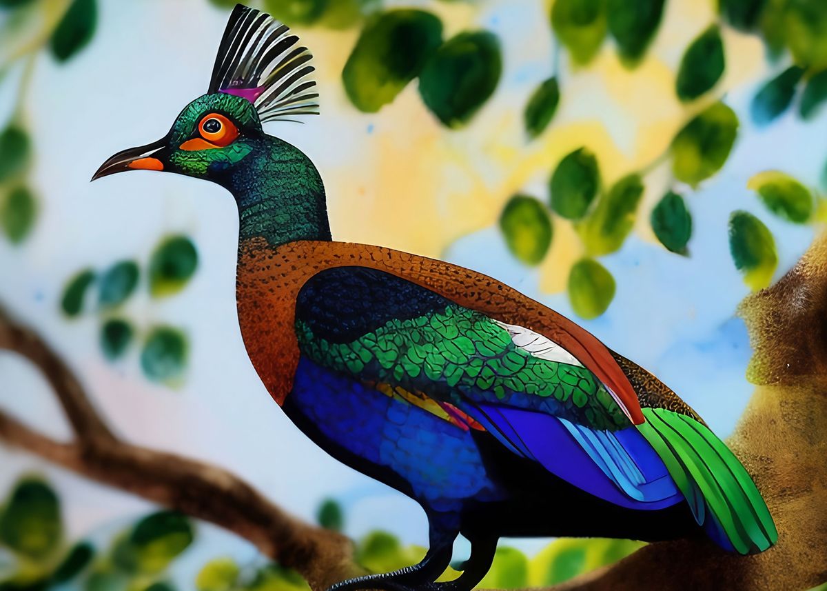 'Himalayan Monal on a tree' Poster, picture, metal print, paint by ...