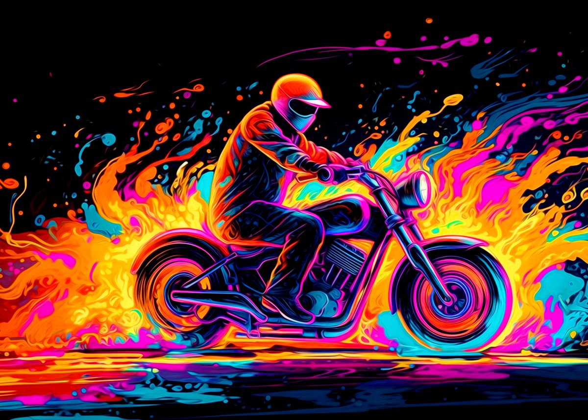 'Colorful Motorcycle' Poster, picture, metal print, paint by bery kan ...
