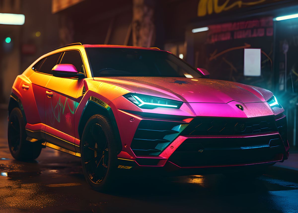 'Lamborghini Urus Neon' Poster by GoodLifeImages | Displate