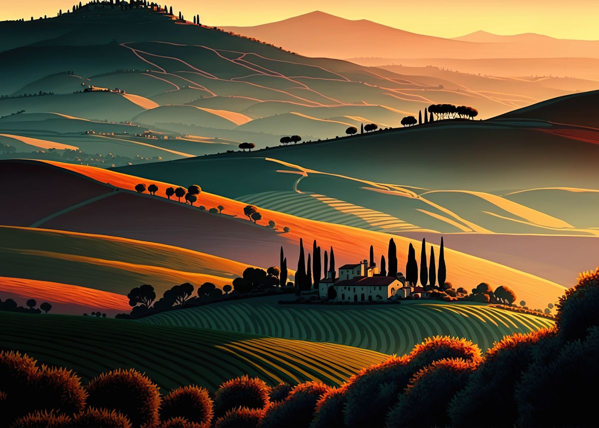 'Tuscany Italy Landscape' Poster, picture, metal print, paint by Pro ...