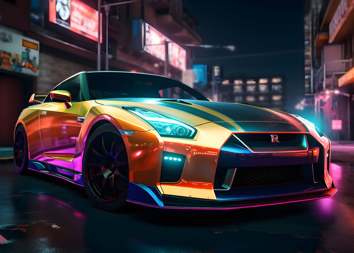 'Neon Nissan GTR' Poster, picture, metal print, paint by GoodLifeImages ...