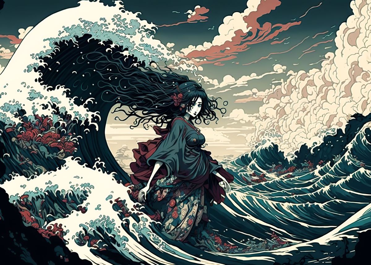 'Ocean waves ' Poster by Minimalist Anime | Displate