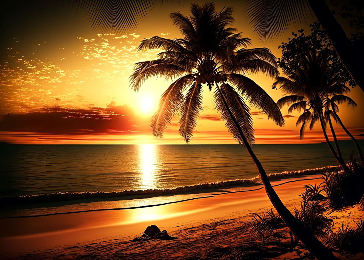 'Beach sunset landscape' Poster, picture, metal print, paint by ...