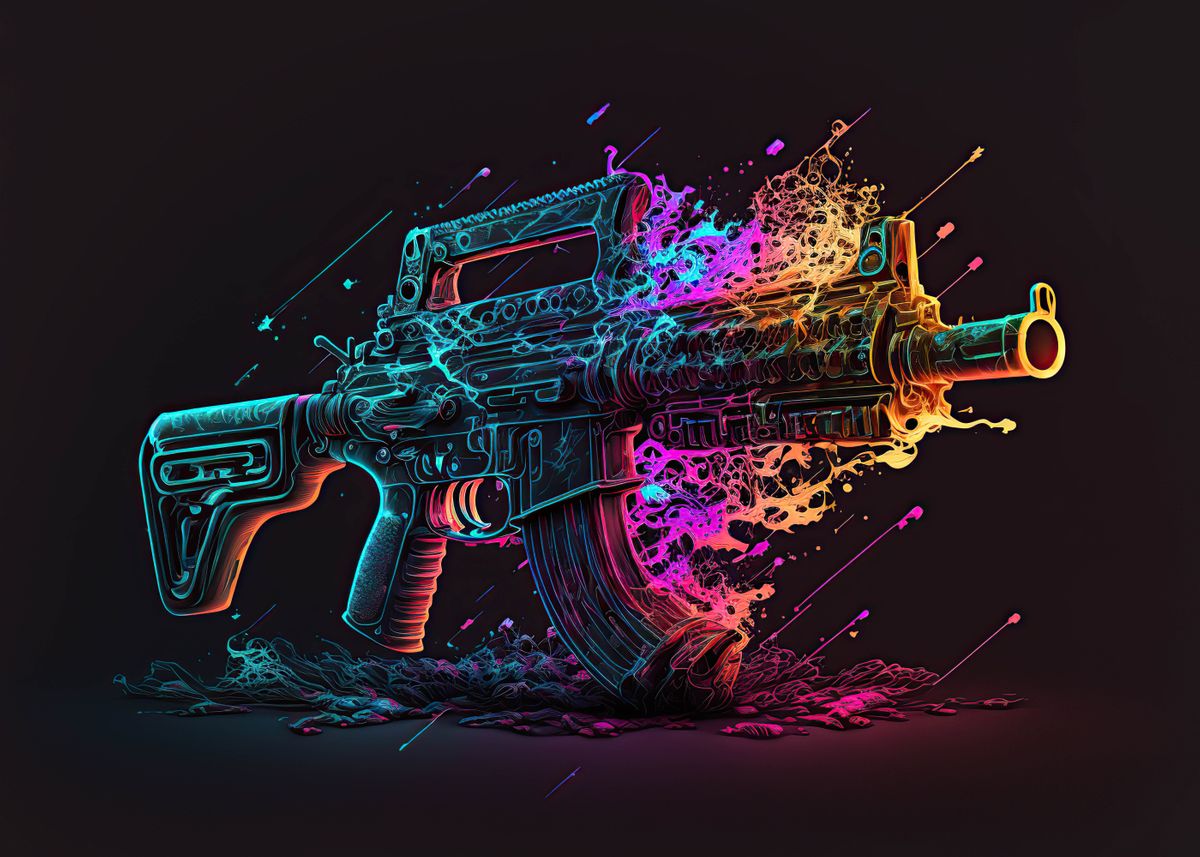 'gun neon' Poster, picture, metal print, paint by Daniaal Odonnell ...