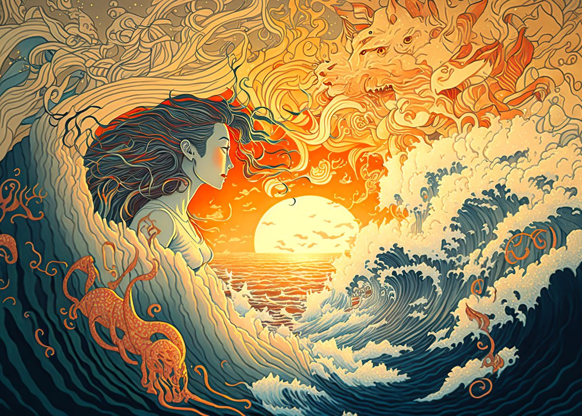 'Ocean waves ' Poster, picture, metal print, paint by Minimalist Anime ...