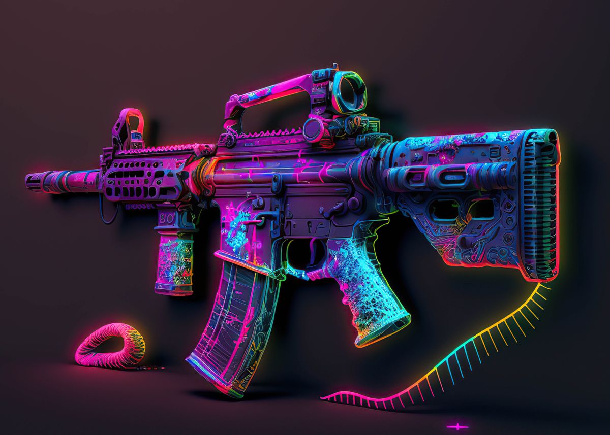 'gun neon' Poster, picture, metal print, paint by Daniaal Odonnell ...