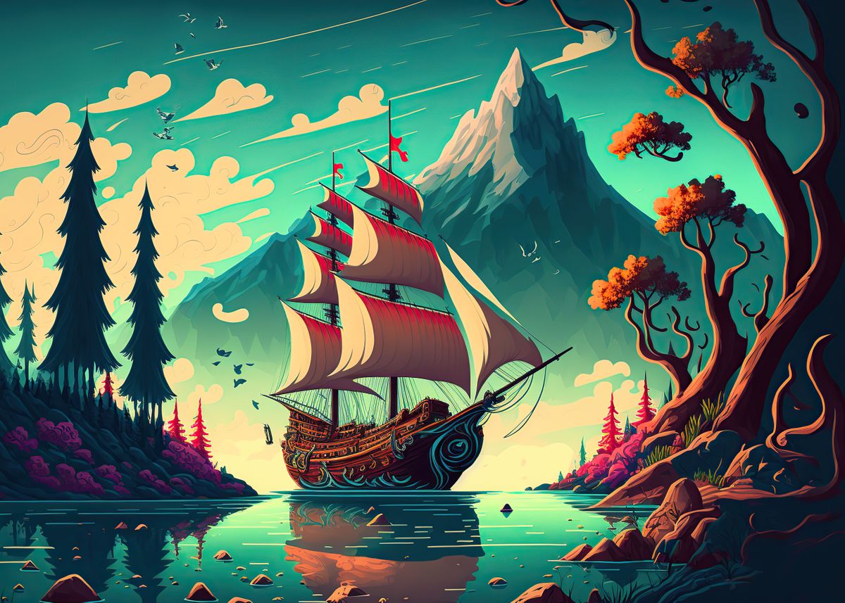 'beautiful sailing ship' Poster, picture, metal print, paint by Atlas ...
