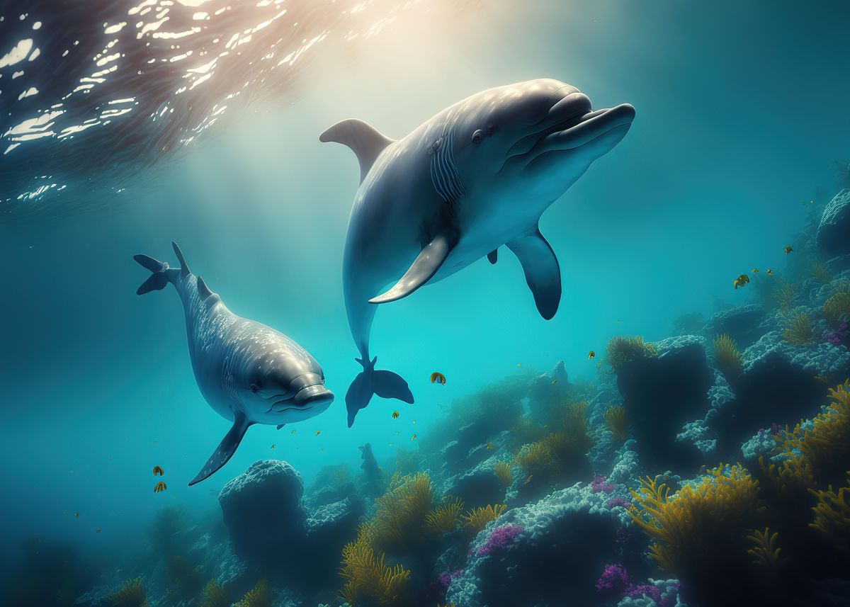 'dolphins swimming ' Poster by Elysia | Displate