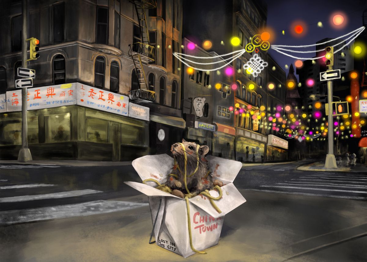 'City Rat Visits Chinatown' Poster, picture, metal print, paint by ...