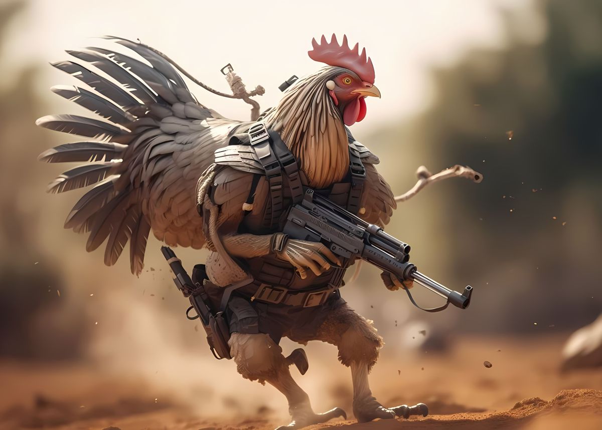 'Awesome Military Chicken' Poster, picture, metal print, paint by Scott ...