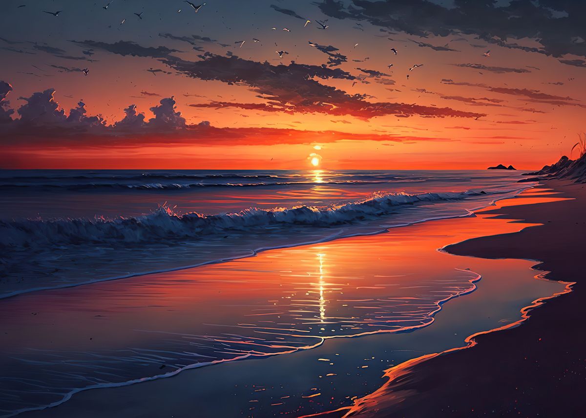 'Beach sunset landscape' Poster by paxtonronalda | Displate