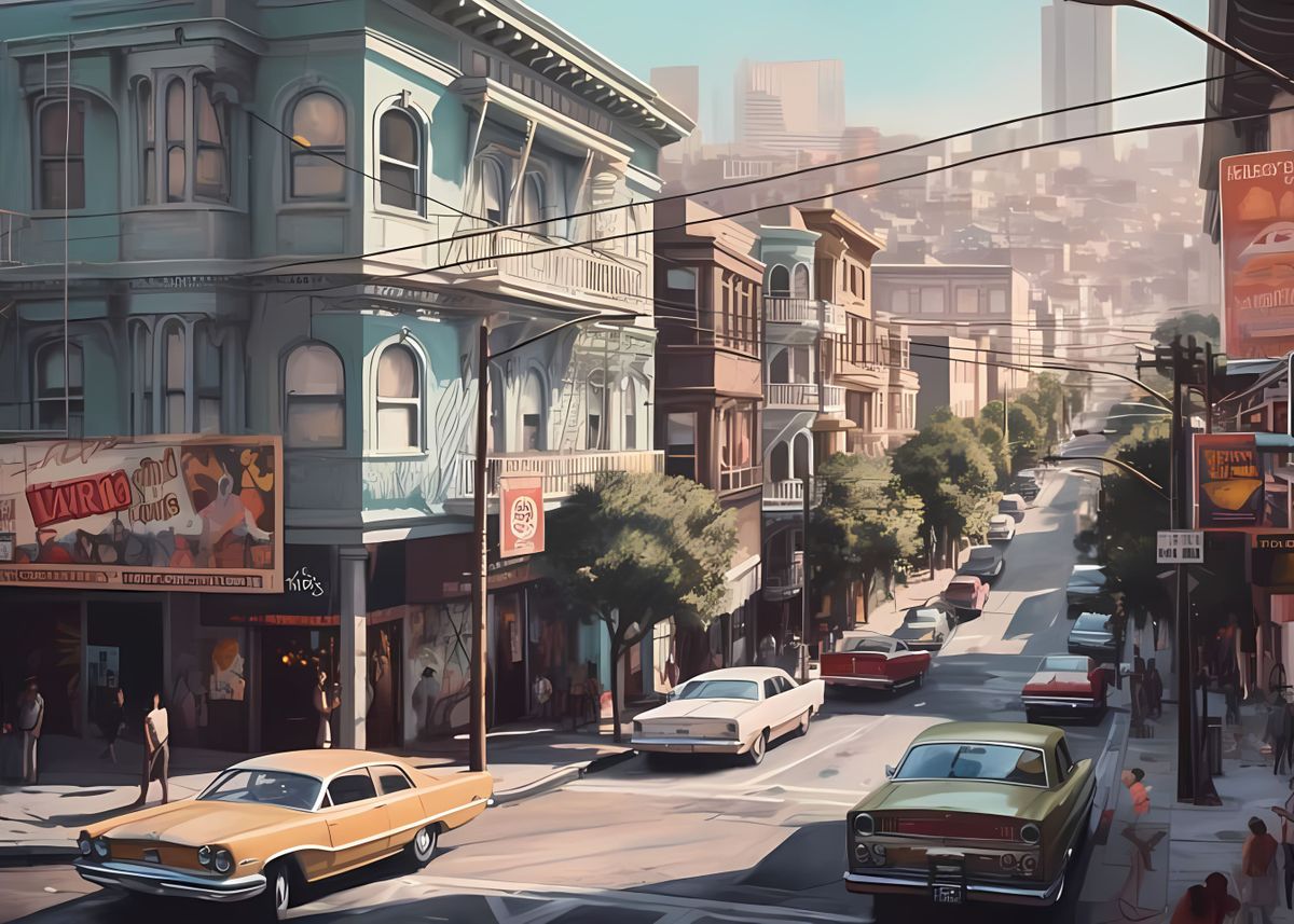 'Retro Car In Building' Poster, picture, metal print, paint by Ansor ...