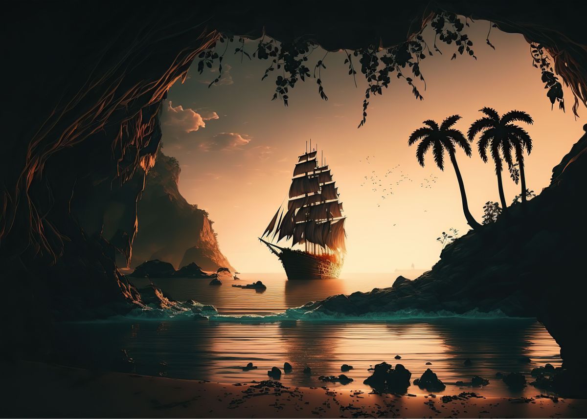 'pirate ship landscape' Poster, picture, metal print, paint by Atlas ...