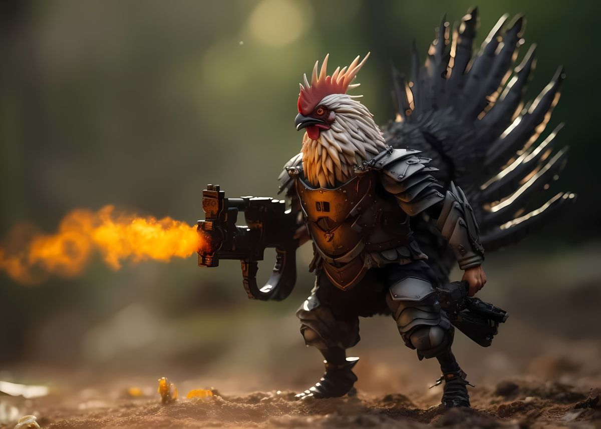 'Fantastic Military Chicken' Poster, picture, metal print, paint by ...