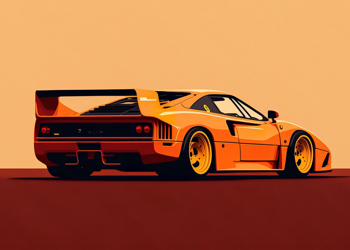 'Ferrari F40 Retro Car' Poster, picture, metal print, paint by ...