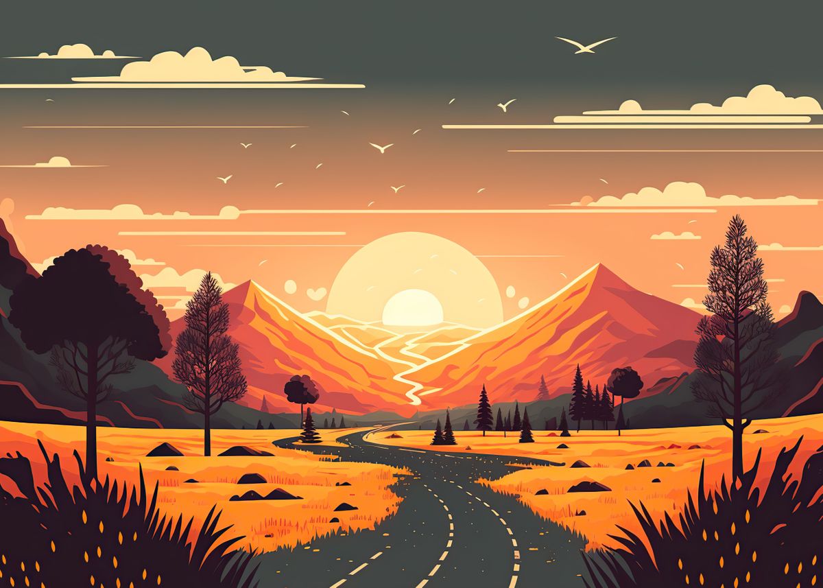 'Sunset landscape' Poster by lauren akaety | Displate