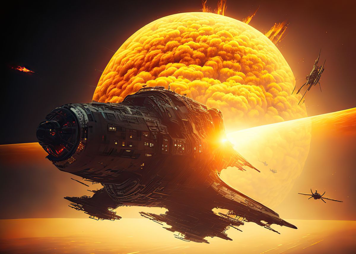 'Spaceship sunset' Poster, picture, metal print, paint by Angelina ...