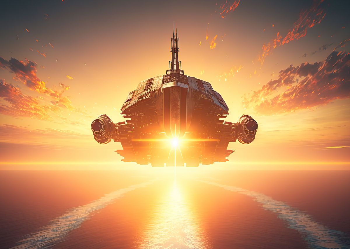'Spaceship sunset' Poster, picture, metal print, paint by Angelina ...