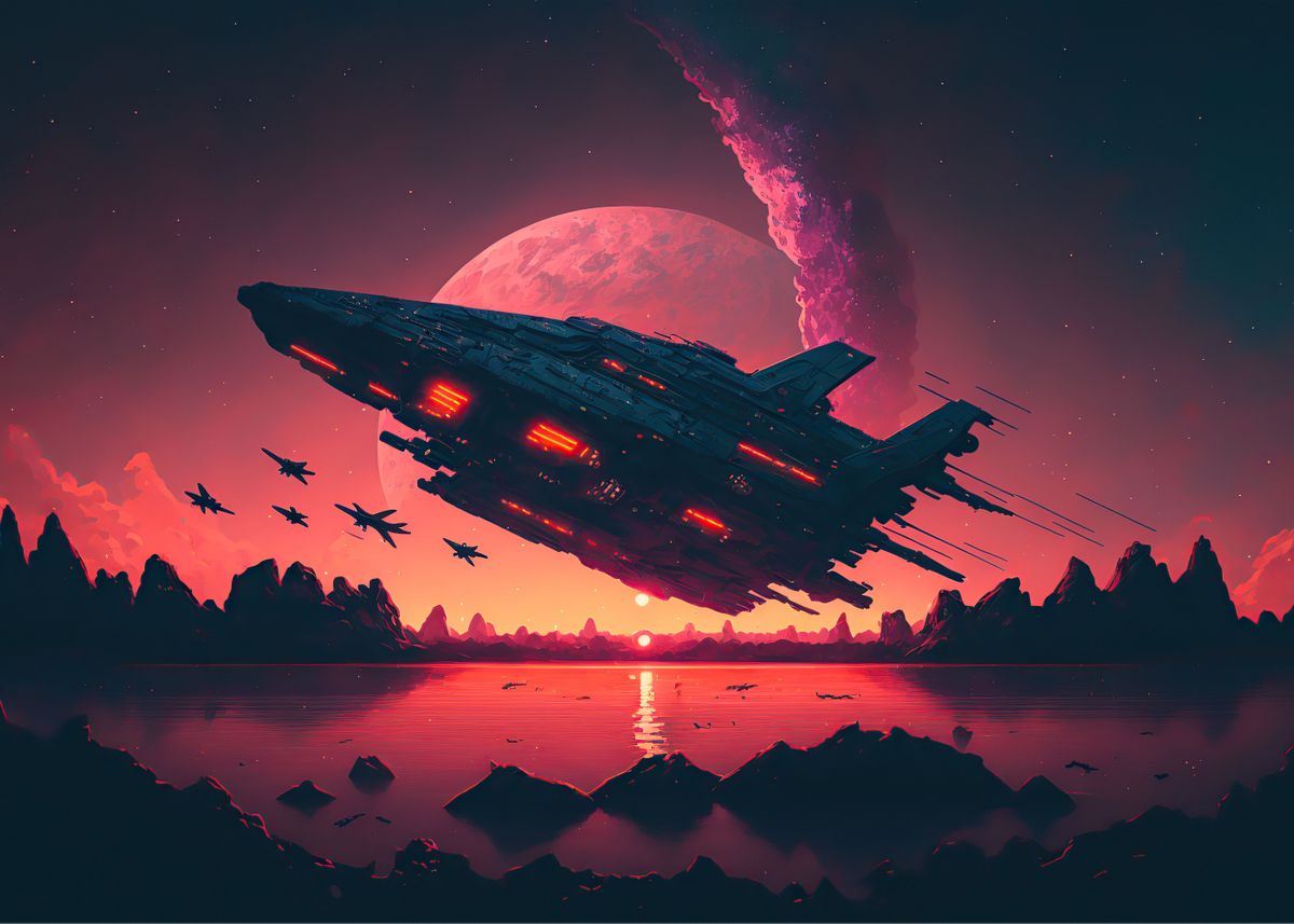 'Spaceship Sunset' Poster, picture, metal print, paint by Angelina ...