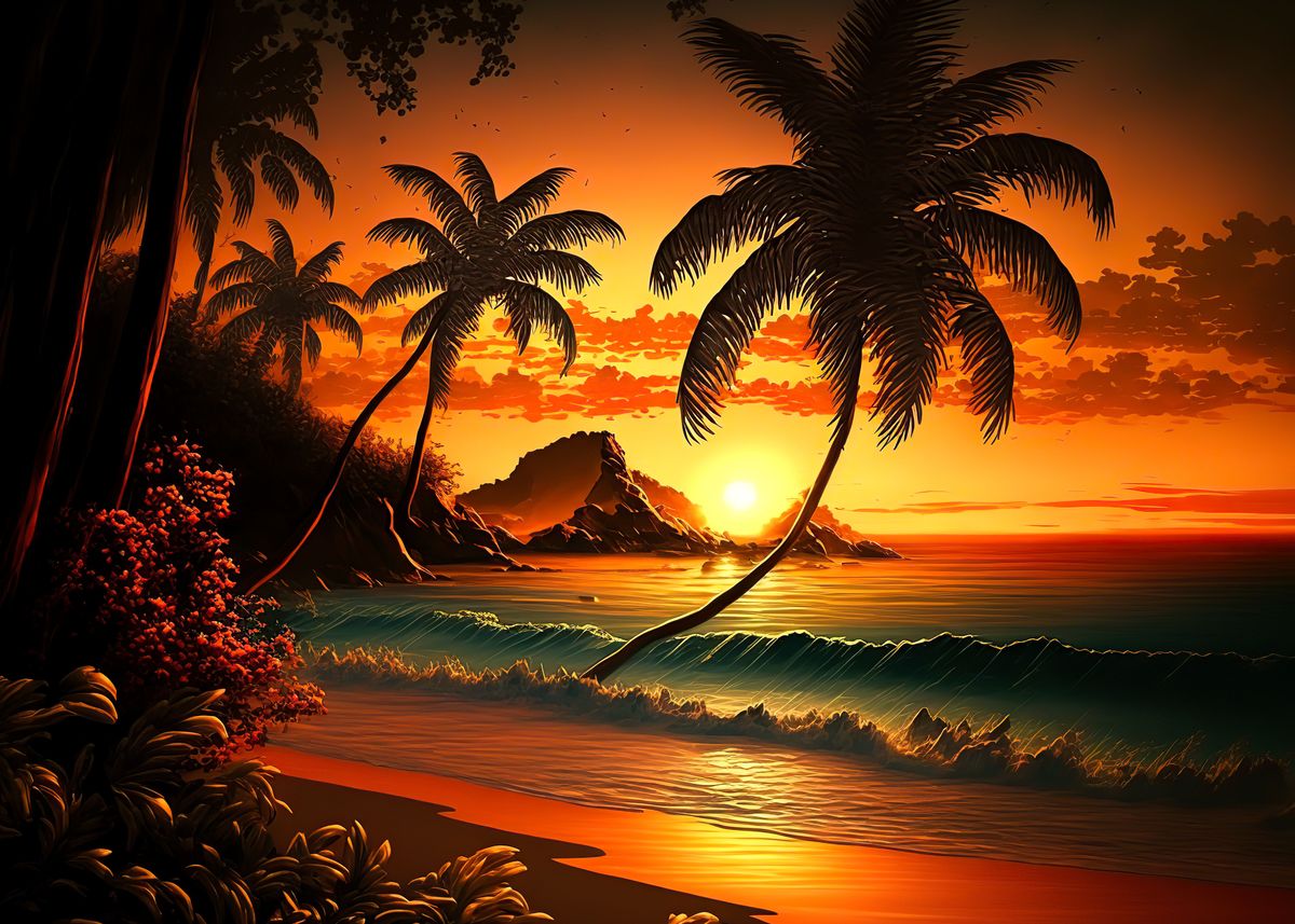 'Beach sunset' Poster, picture, metal print, paint by paxtonronalda ...