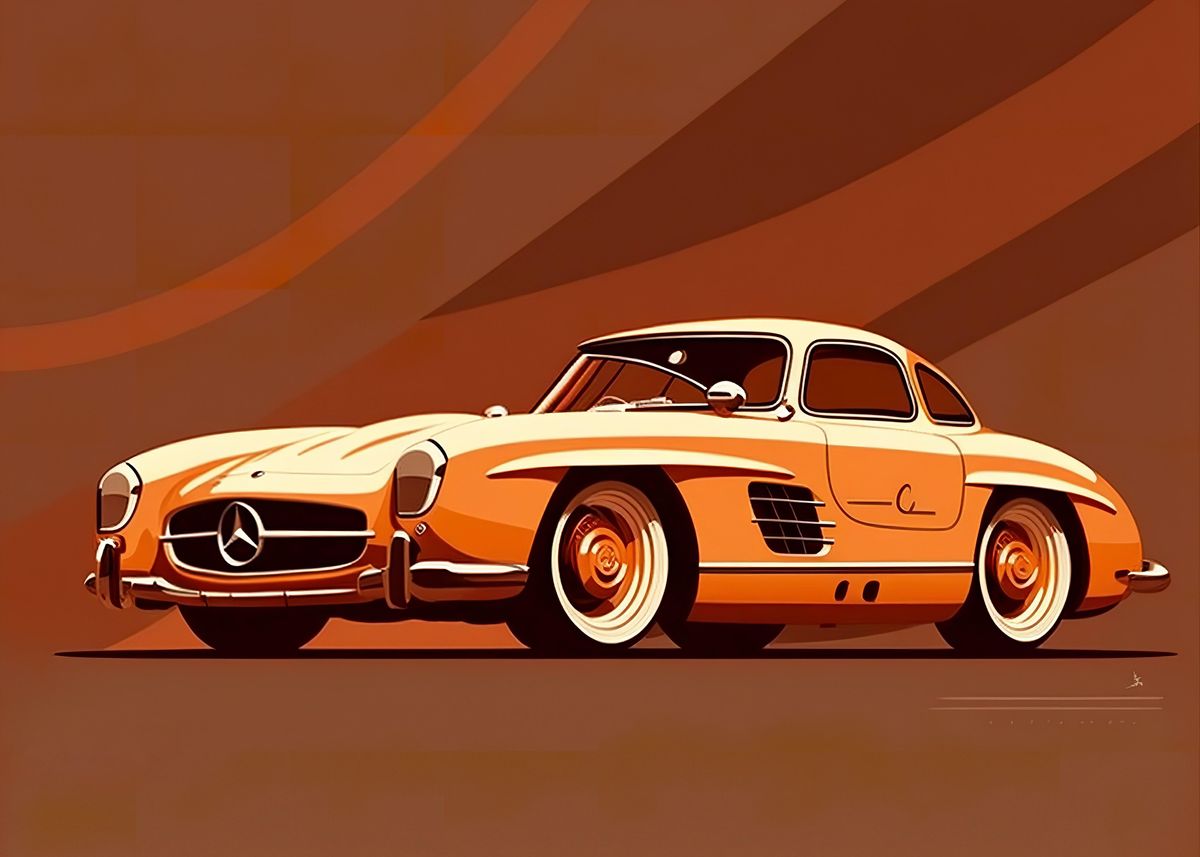 'Mercedes SLS Retro Car' Poster, picture, metal print, paint by ...