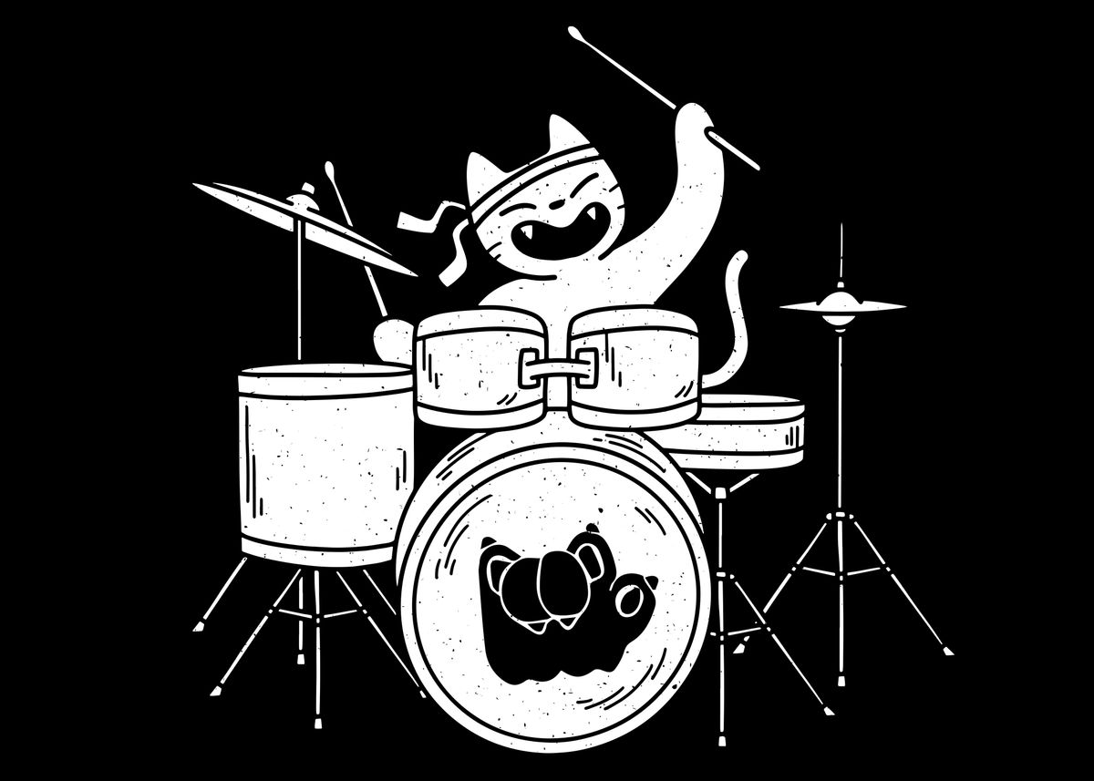 'Cat on the Drums' Poster by Chris Feil | Displate