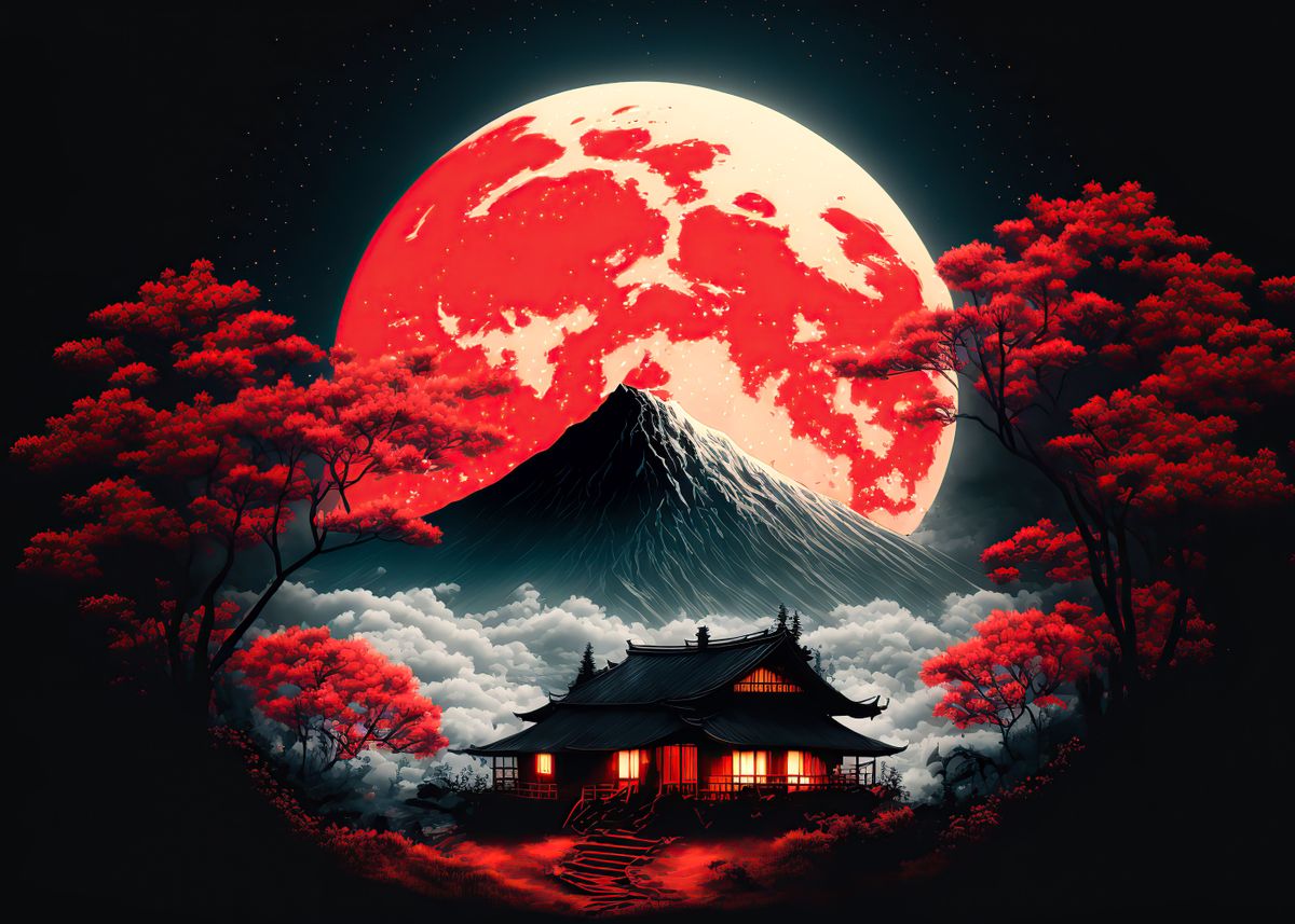 'Red Moon Japan ' Poster, picture, metal print, paint by DorthyToy ...