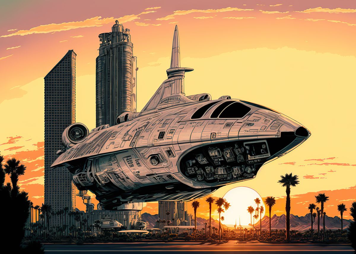 'Spaceship Sunset' Poster, picture, metal print, paint by Angelina ...