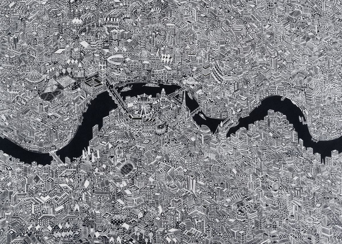'Negative London map pen' Poster, picture, metal print, paint by Oliver ...