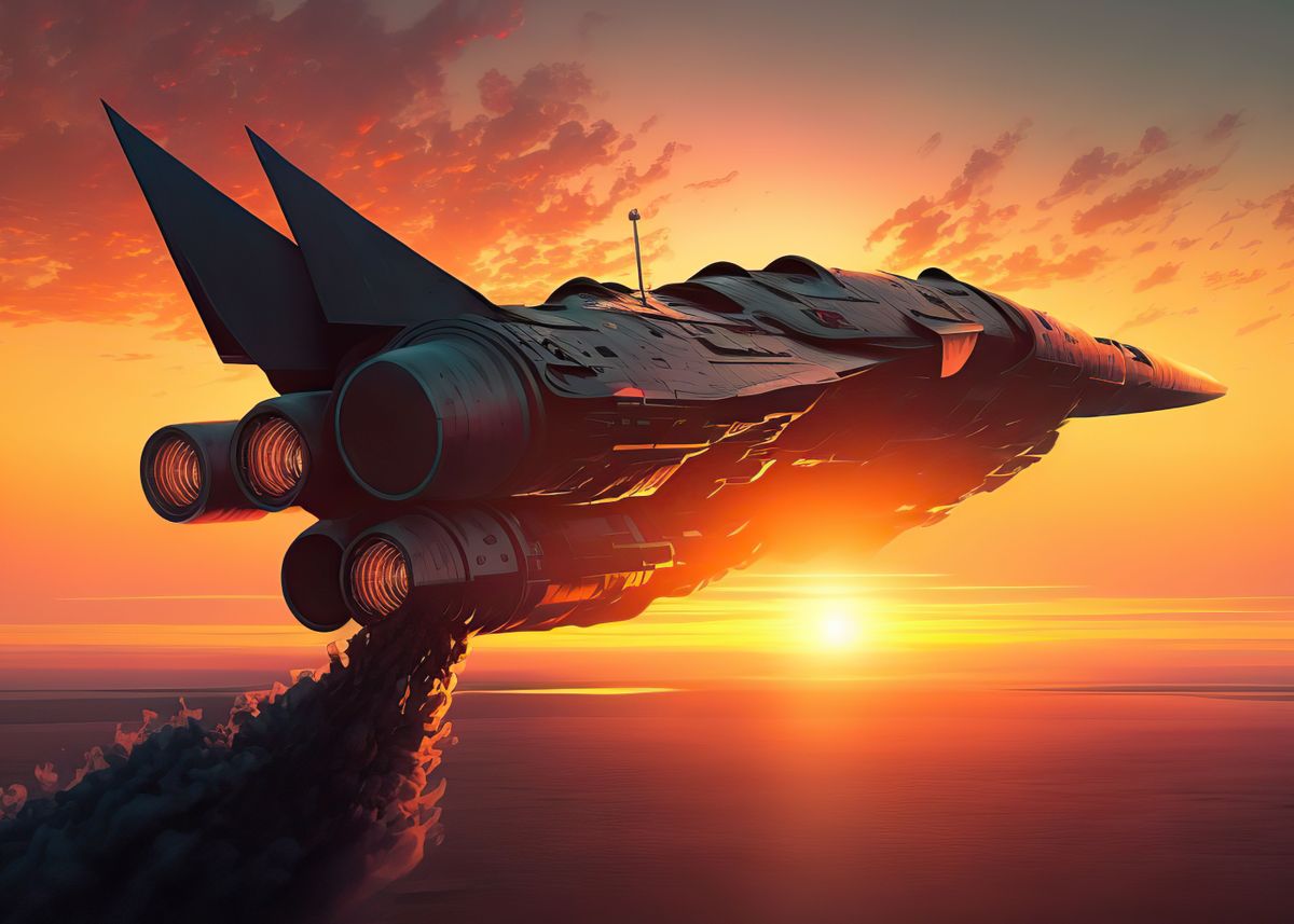 'Spaceship Sunset' Poster, picture, metal print, paint by Angelina ...