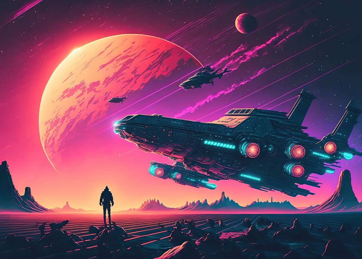 'Spaceship Sunset' Poster, picture, metal print, paint by Angelina ...