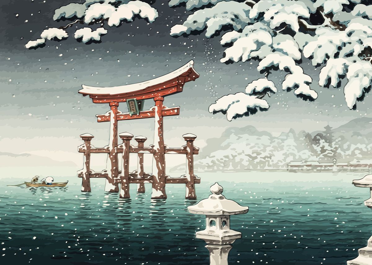 'Snow at Miyajima' Poster, picture, metal print, paint by Long Shot ...