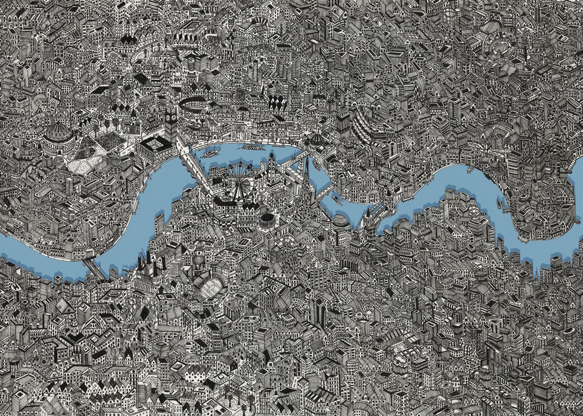 'London city map blue' Poster, picture, metal print, paint by Oliver ...