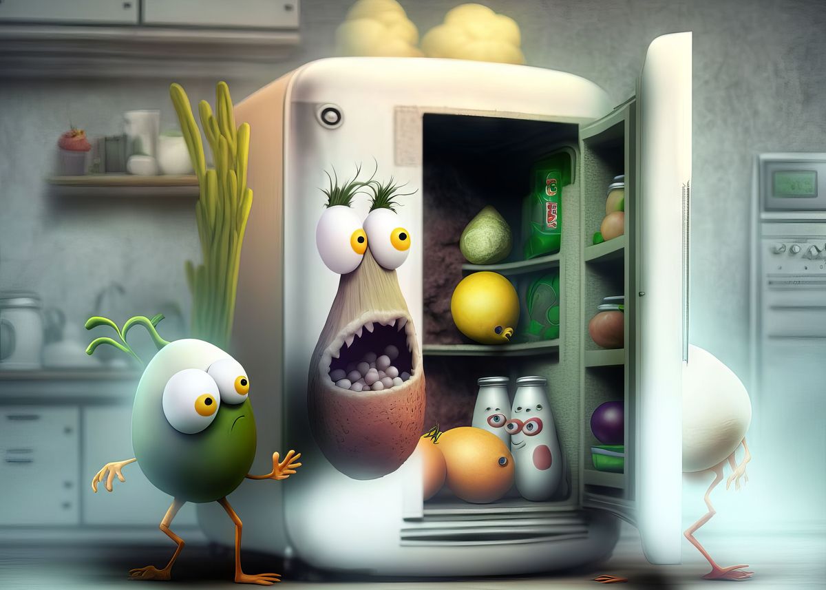 'Food fight' Poster, picture, metal print, paint by Karen Foley | Displate