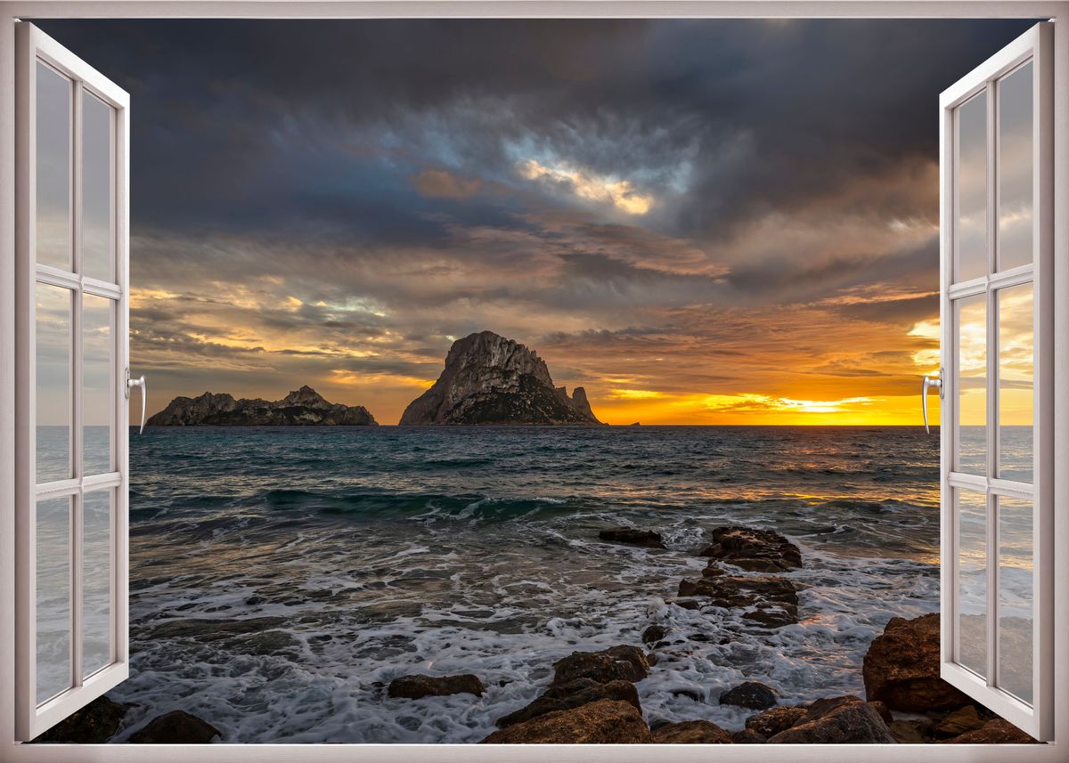 'Window view beach sunset' Poster, picture, metal print, paint by Vicen ...