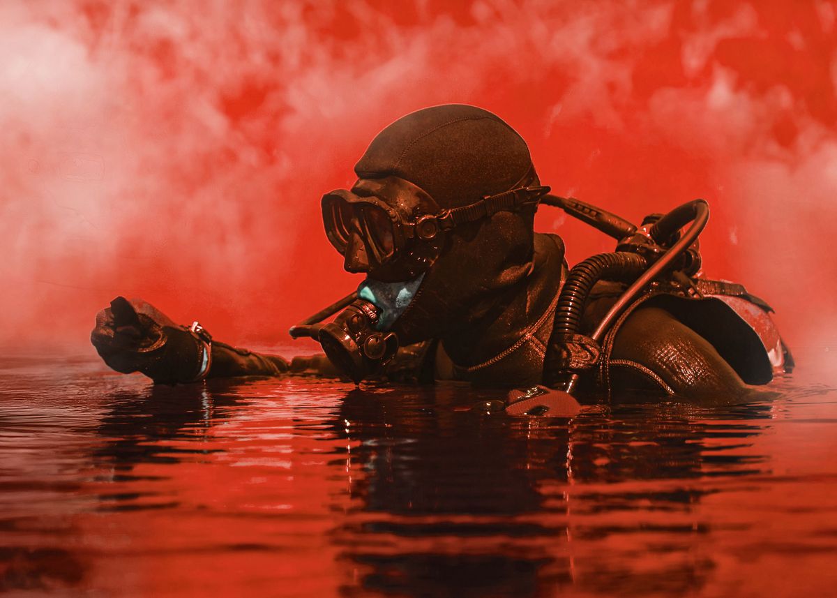 'Frogman with weapons' Poster, picture, metal print, paint by ...