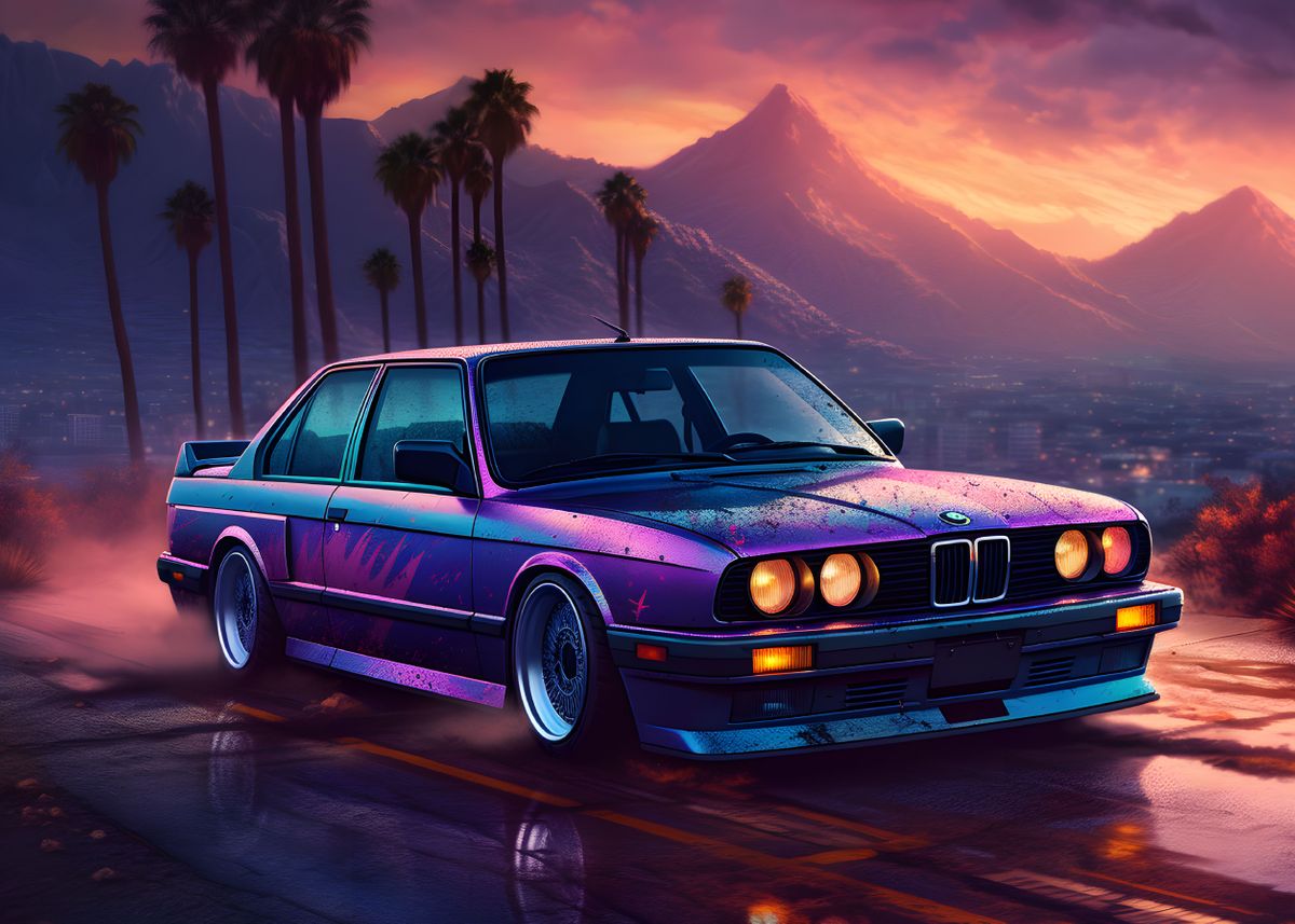 'BMW E30 Miami' Poster, picture, metal print, paint by GoodLifeImages ...
