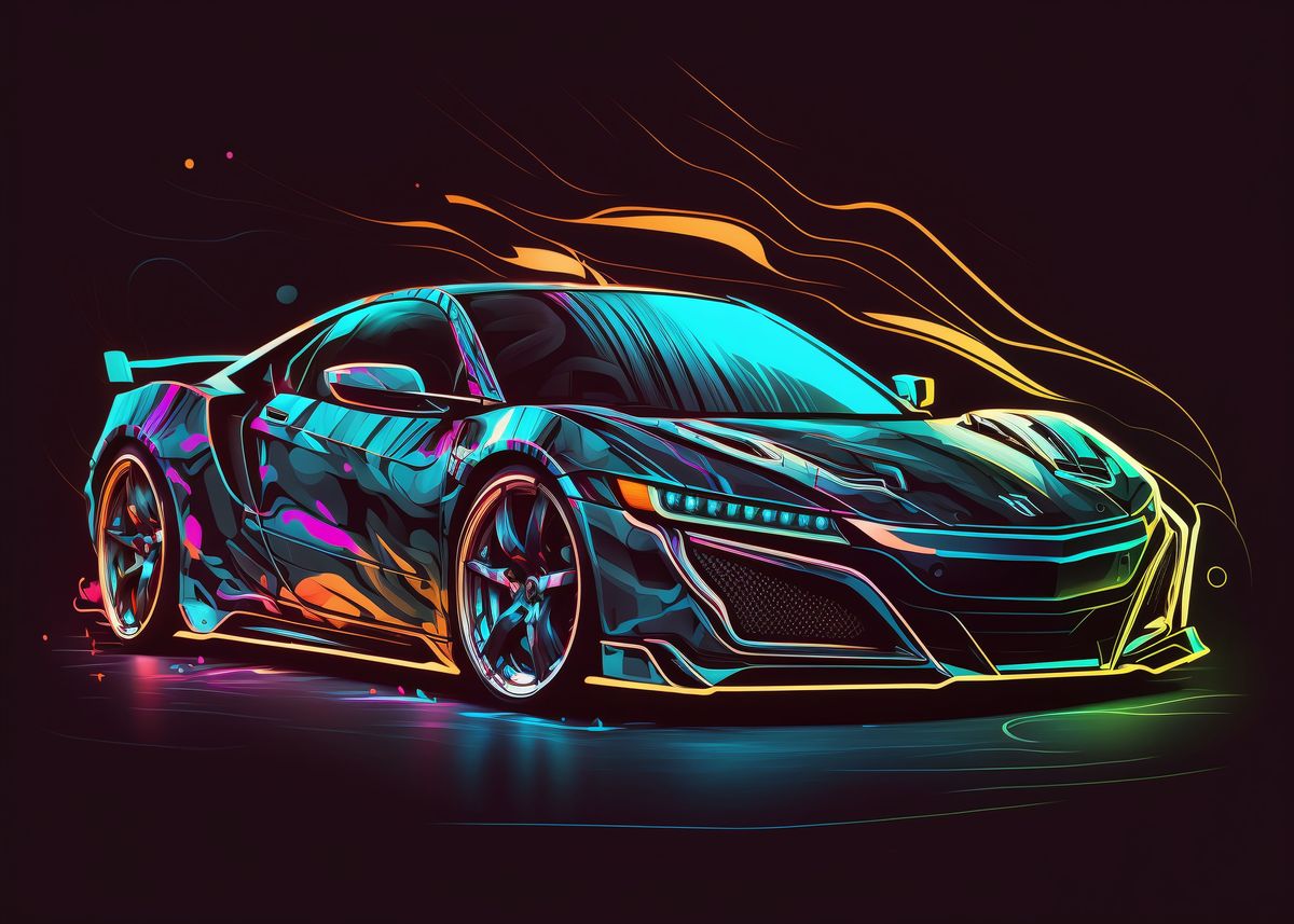'Neon Painted Acura NSX ' Poster, picture, metal print, paint by Zukato ...