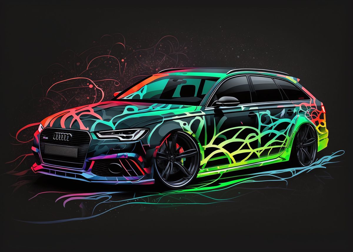 'Neon Painted Audi RS6' Poster, picture, metal print, paint by Zukato ...