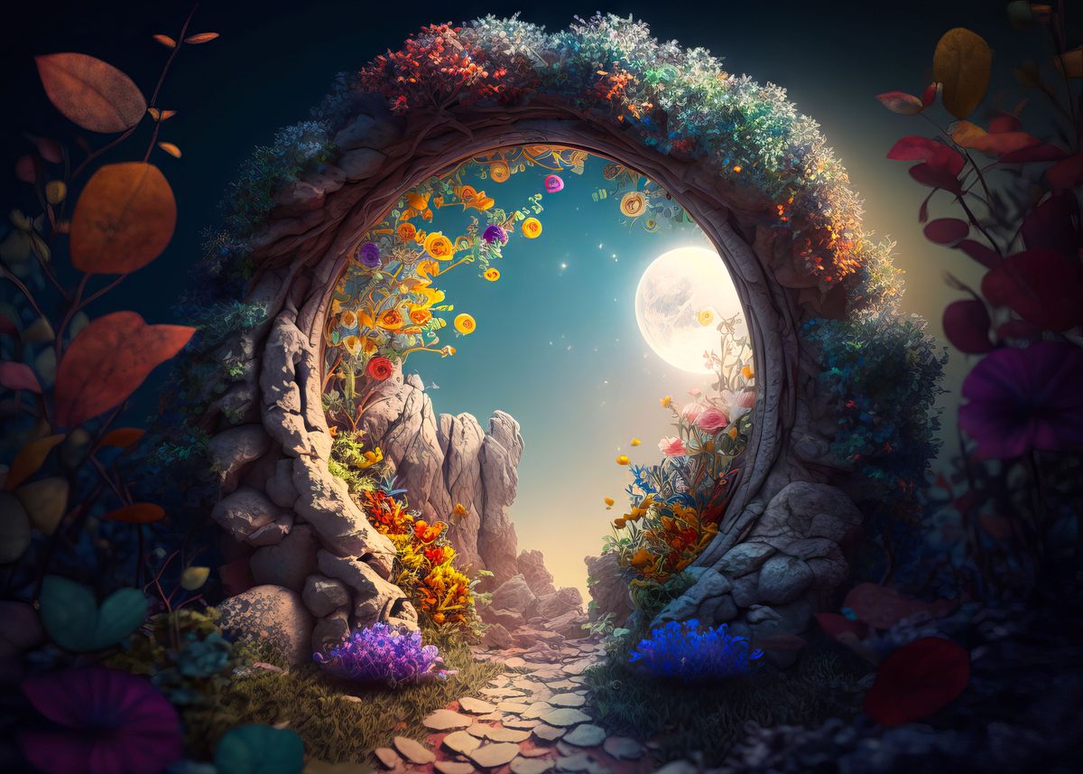 'Moon gate' Poster, picture, metal print, paint by Karen Foley | Displate