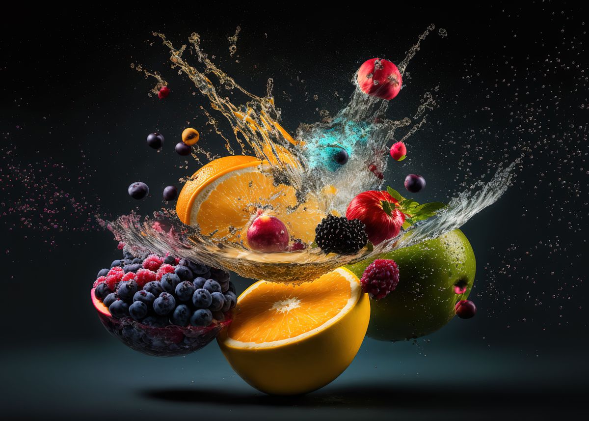 'Fruits falling' Poster, picture, metal print, paint by MAD SPACE ...