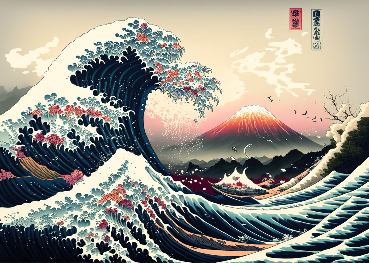 'Ocean Wave Japan' Poster, picture, metal print, paint by Yannis Denton ...