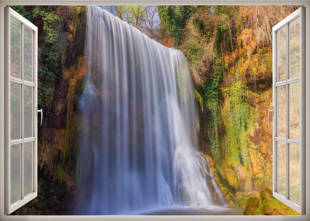 'Window view waterfall' Poster, picture, metal print, paint by Vicen ...