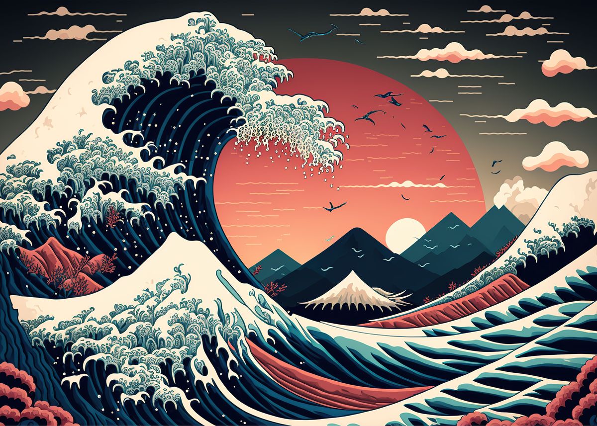 'Ocean Wave Japan' Poster, picture, metal print, paint by Yannis Denton ...