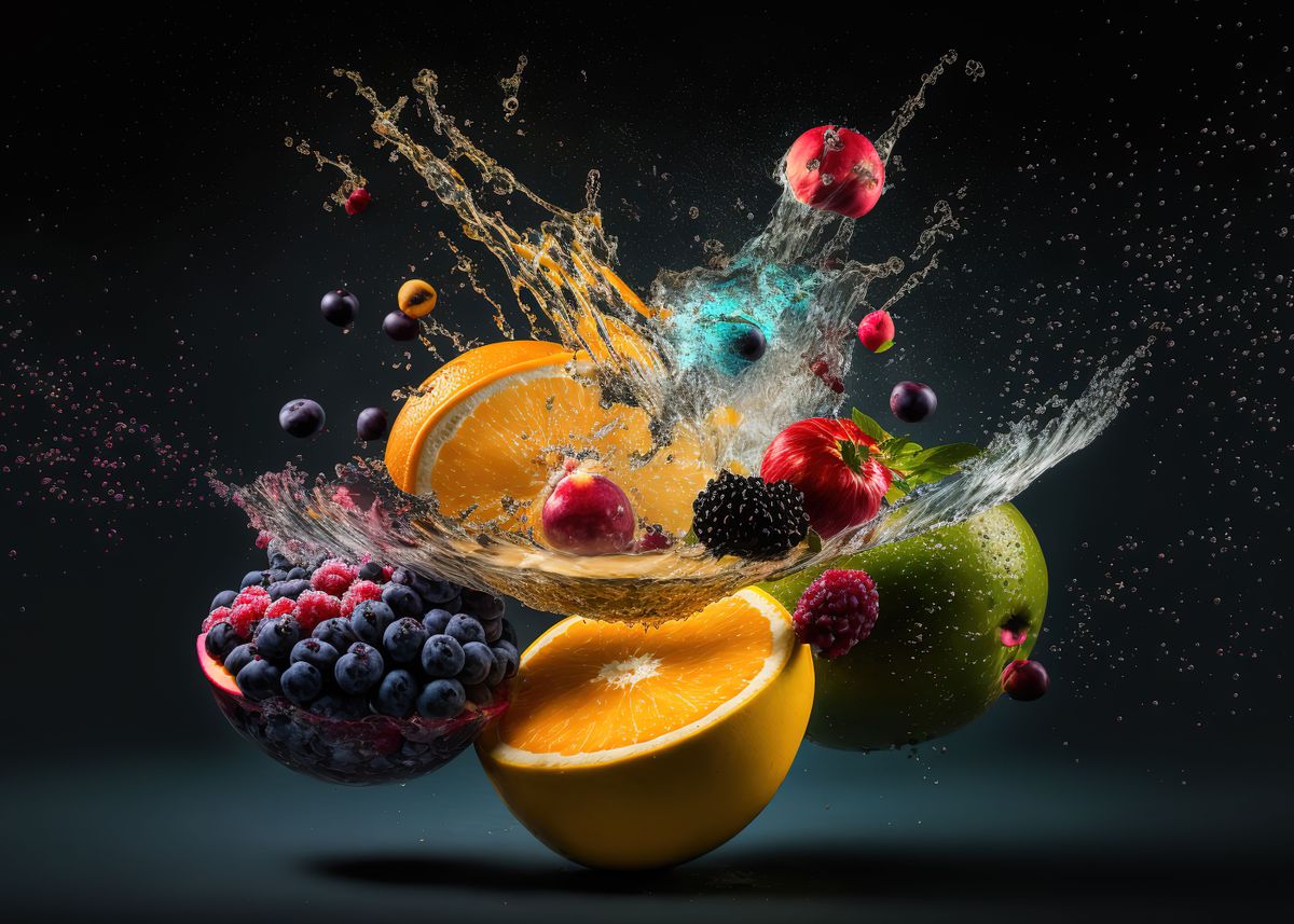 'Fruits falling' Poster, picture, metal print, paint by MAD SPACE ...