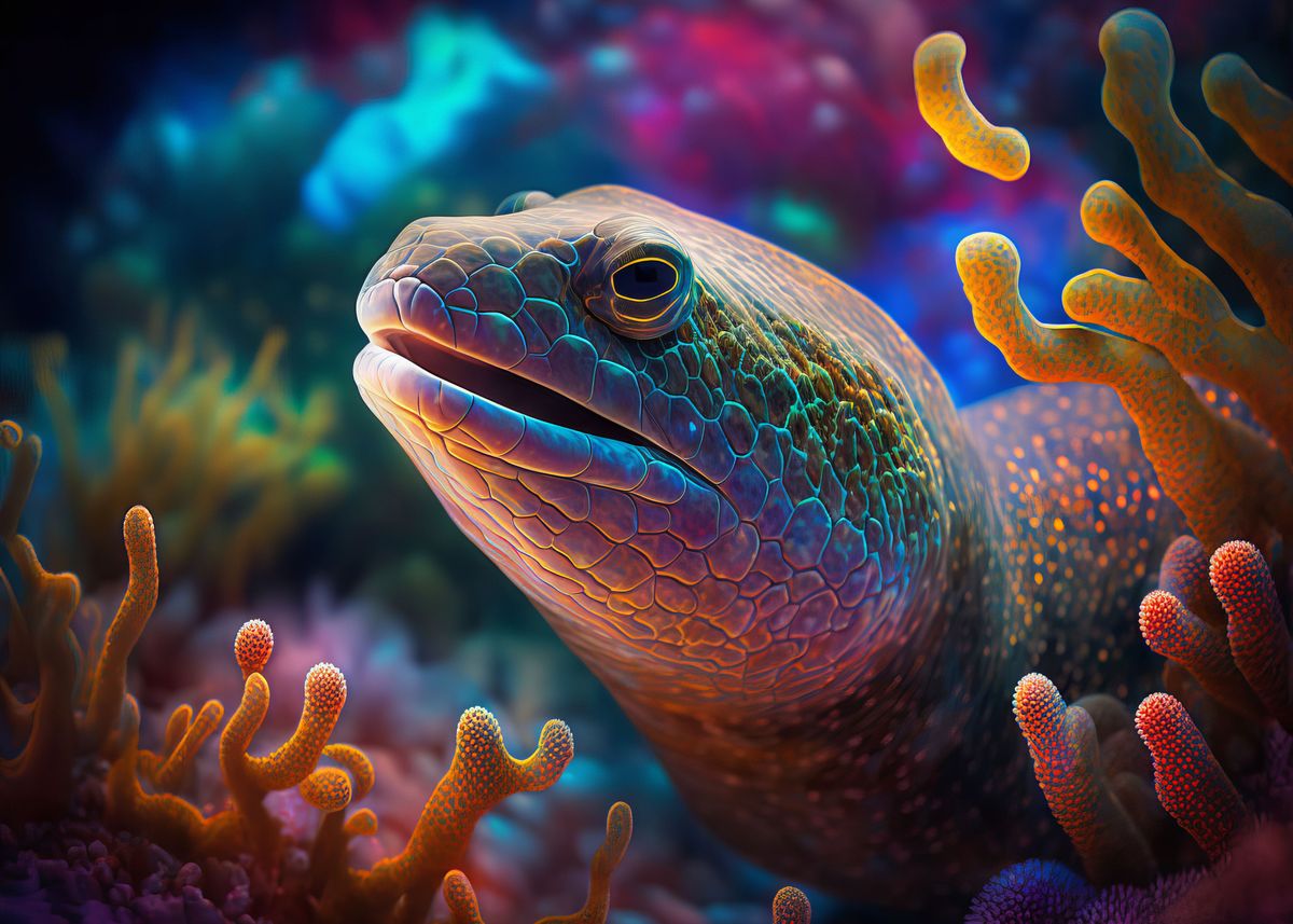 'Moray eel' Poster, picture, metal print, paint by Karen Foley | Displate