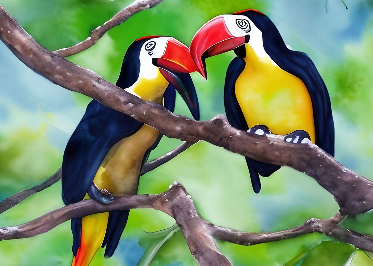 'Two beautiful toucans' Poster, picture, metal print, paint by Sloka ...