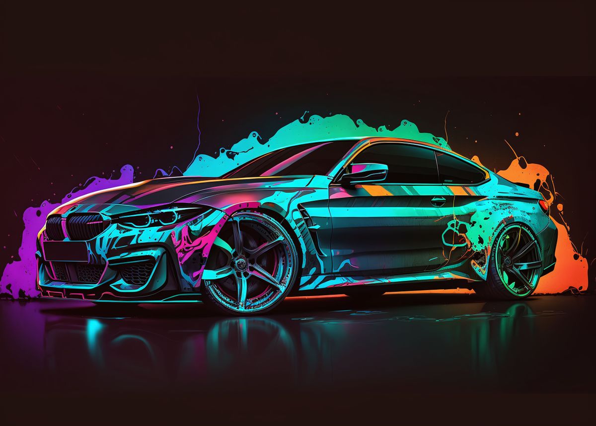 'Neon Painted BMW M4 ' Poster, picture, metal print, paint by Zukato ...