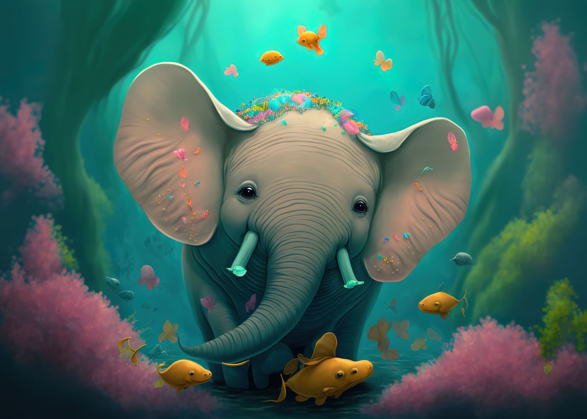 'cute baby elephant' Poster, picture, metal print, paint by lanem anda ...