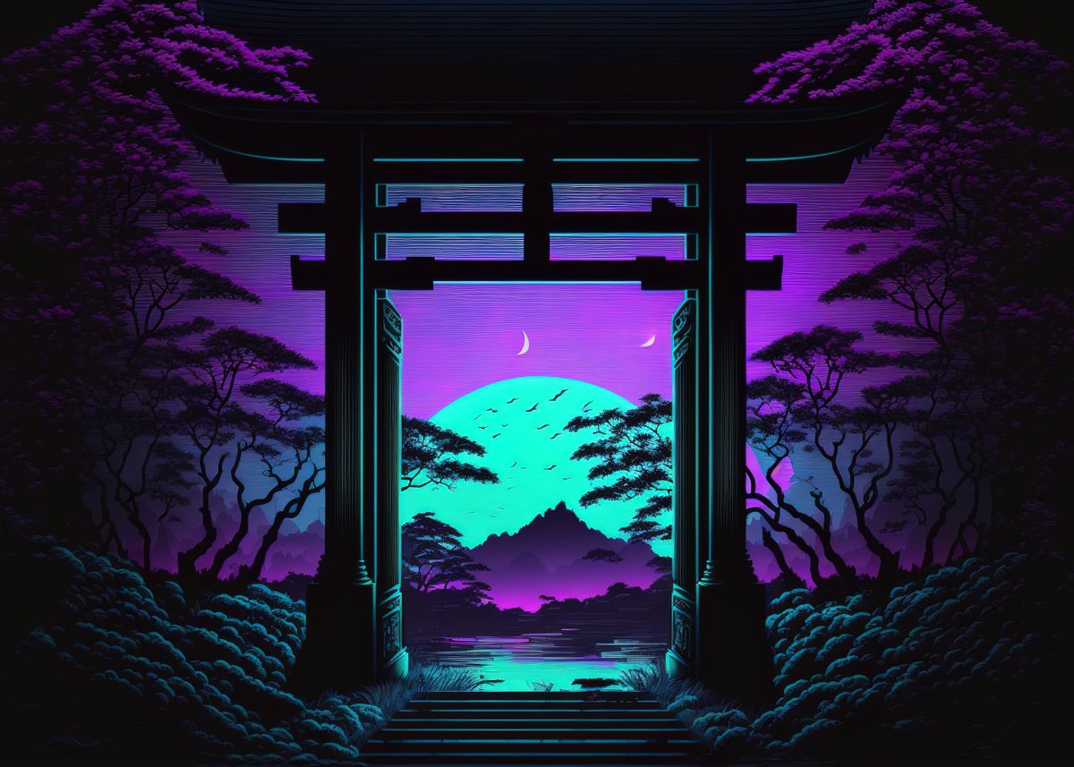 'japanese landscape moon ' Poster by Anime | Displate